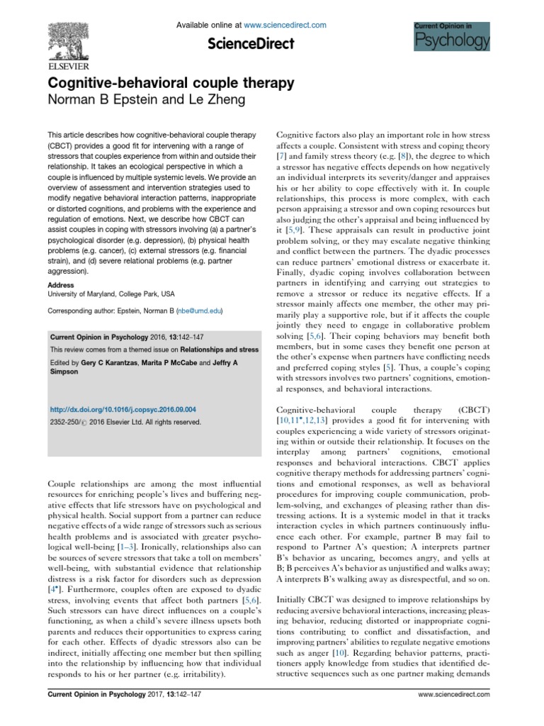Cognitive-behavioral couple therapy: An ecological approach to assisting couples in coping with ...