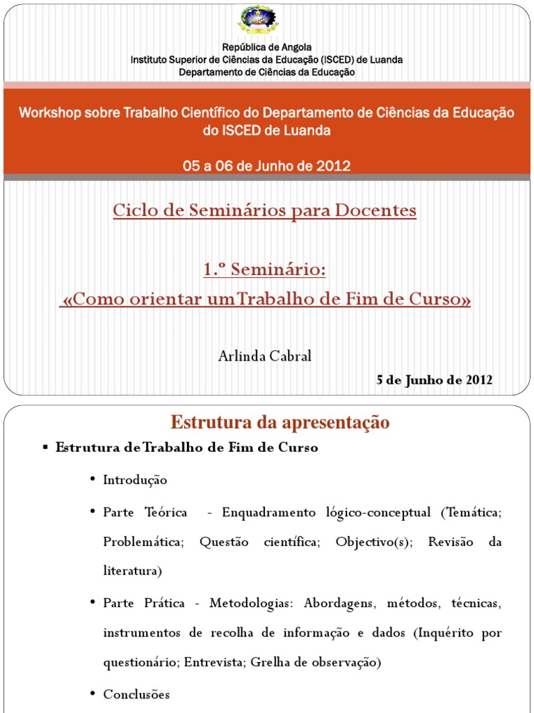 1 - Seminário - Como Orientar Um Trabalho de Fim de Curso | PDF | Entrevista | Teoria