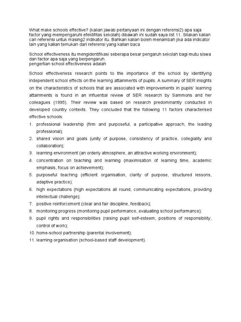 Factors That Influence School Effectiveness: A Review of 11 Key ...