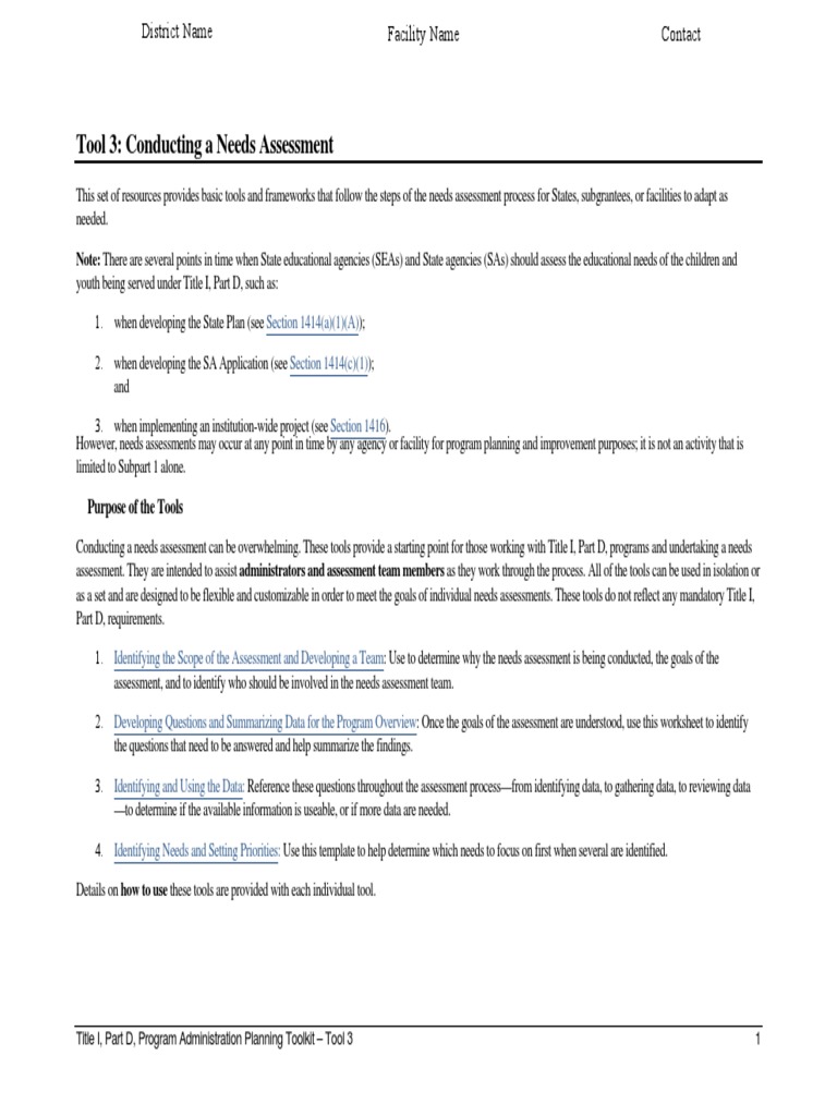 Title I Needs Assessment Toolkit Guide | PDF | Needs Assessment ...