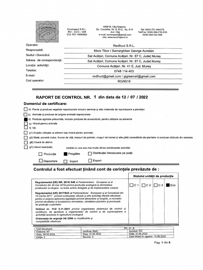 Raport de Control Orientativ. Eco | PDF