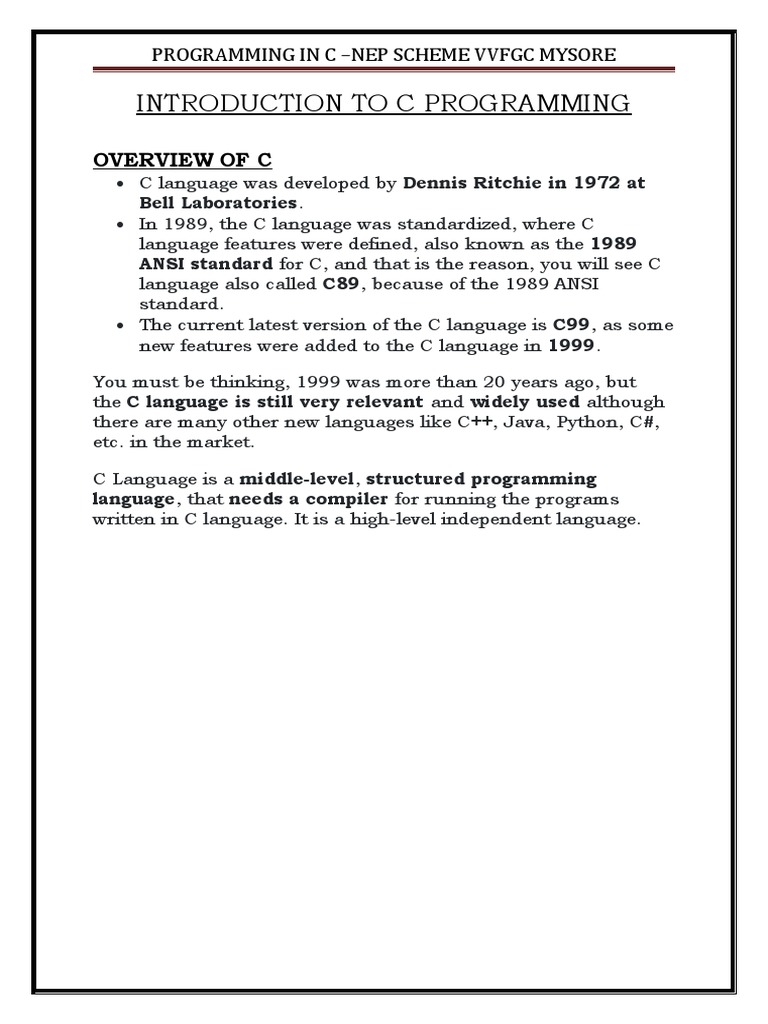 C Programming Basic Concepts VV | PDF | Data Type | C (Programming ... C Programming Basic Concepts VV | PDF | Data Type | C (Programming ...