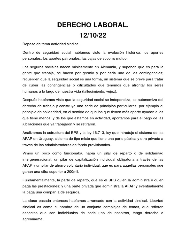 DERECHO LABORAL UdelaR | PDF | Sindicato | Derecho laboral