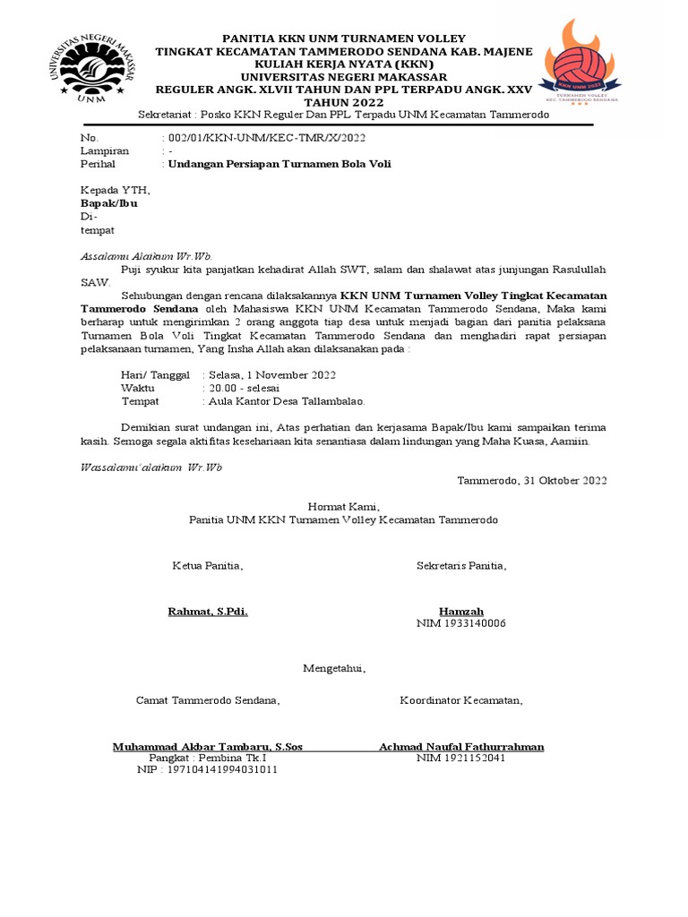 Surat Undangan Turnamen KKN | PDF