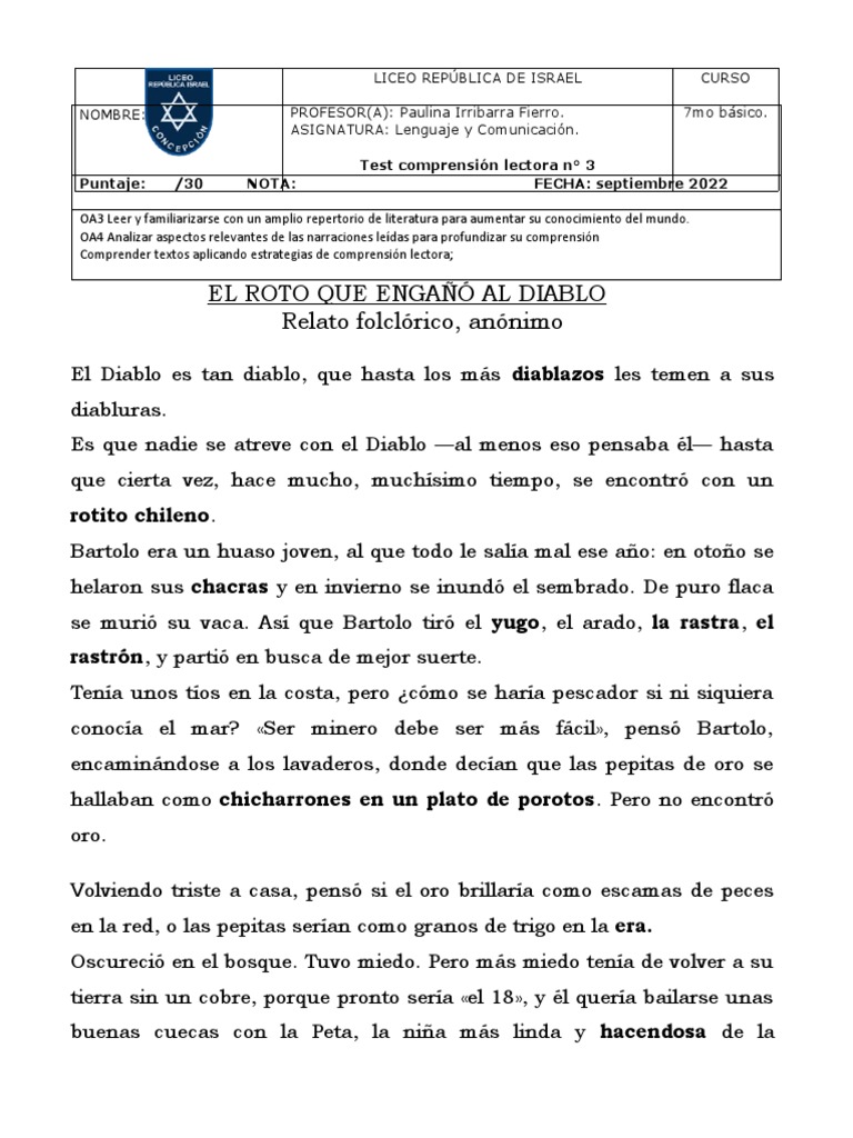 Test #3 Cuentos Folcloricos | PDF | Diablo