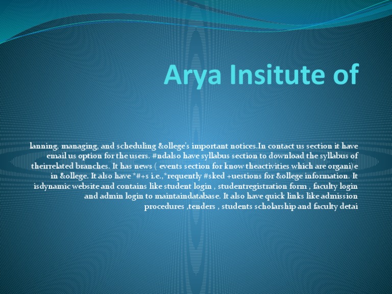 Arya Insitute of | PDF | Business | Computers