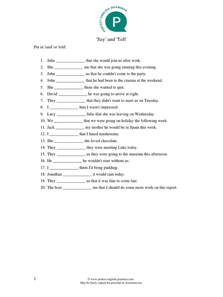 Say and Tell Exercise 1 | PDF