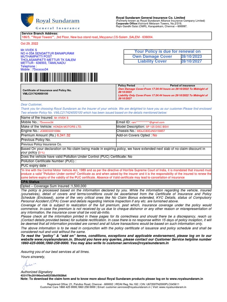 Policy Print | PDF | Insurance