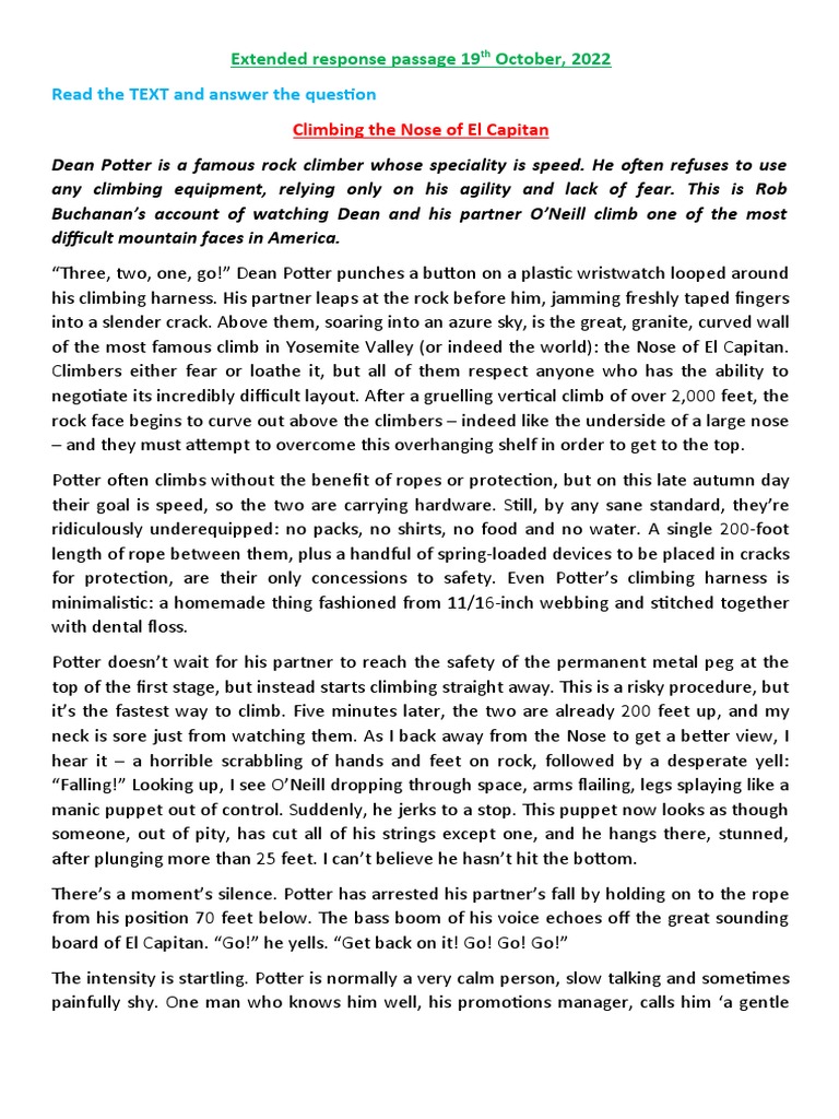 Interview Passage For Students | PDF | Outdoor Recreation | Rock Climbing