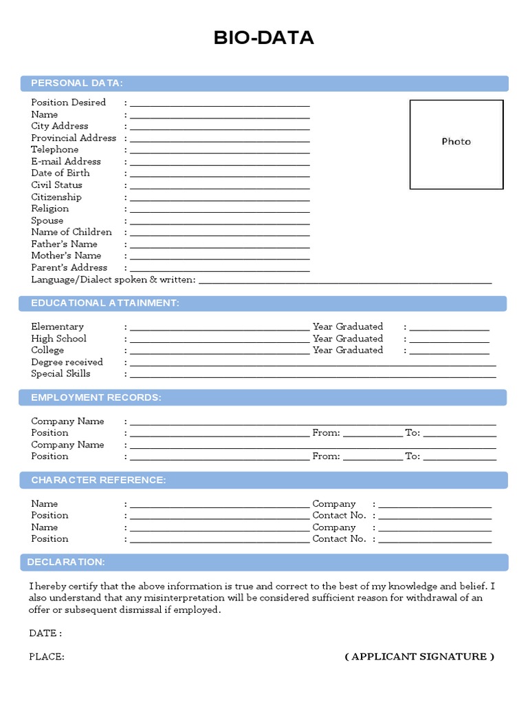 Biodata Format in Word Document | PDF