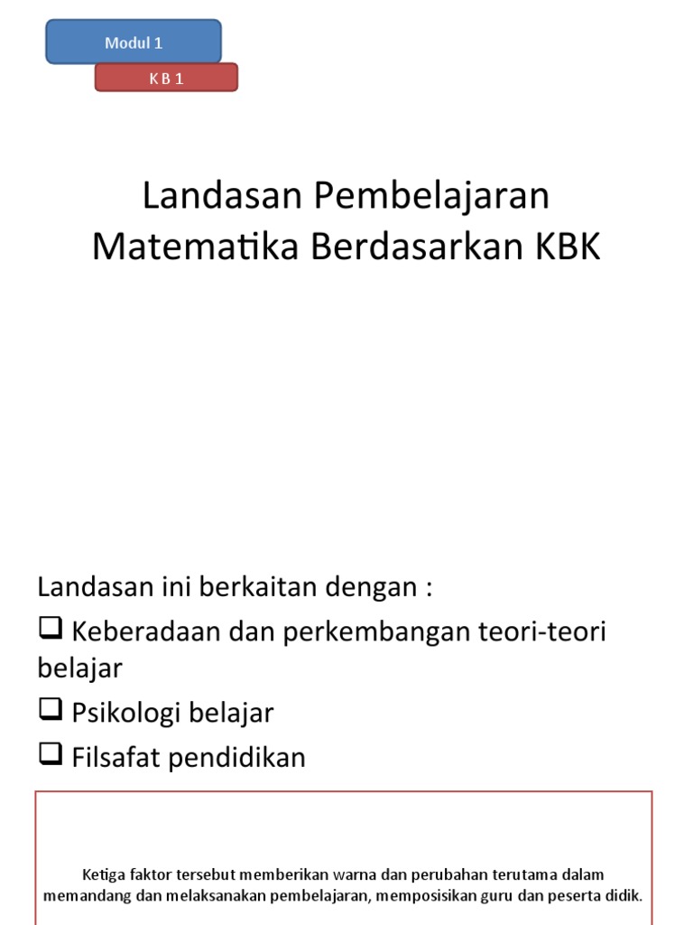 Modul 1 KB 1 Landasan Pembelajaran Matematika Berdasarkan KBK | PDF Modul 1 KB 1 Landasan Pembelajaran Matematika Berdasarkan KBK | PDF