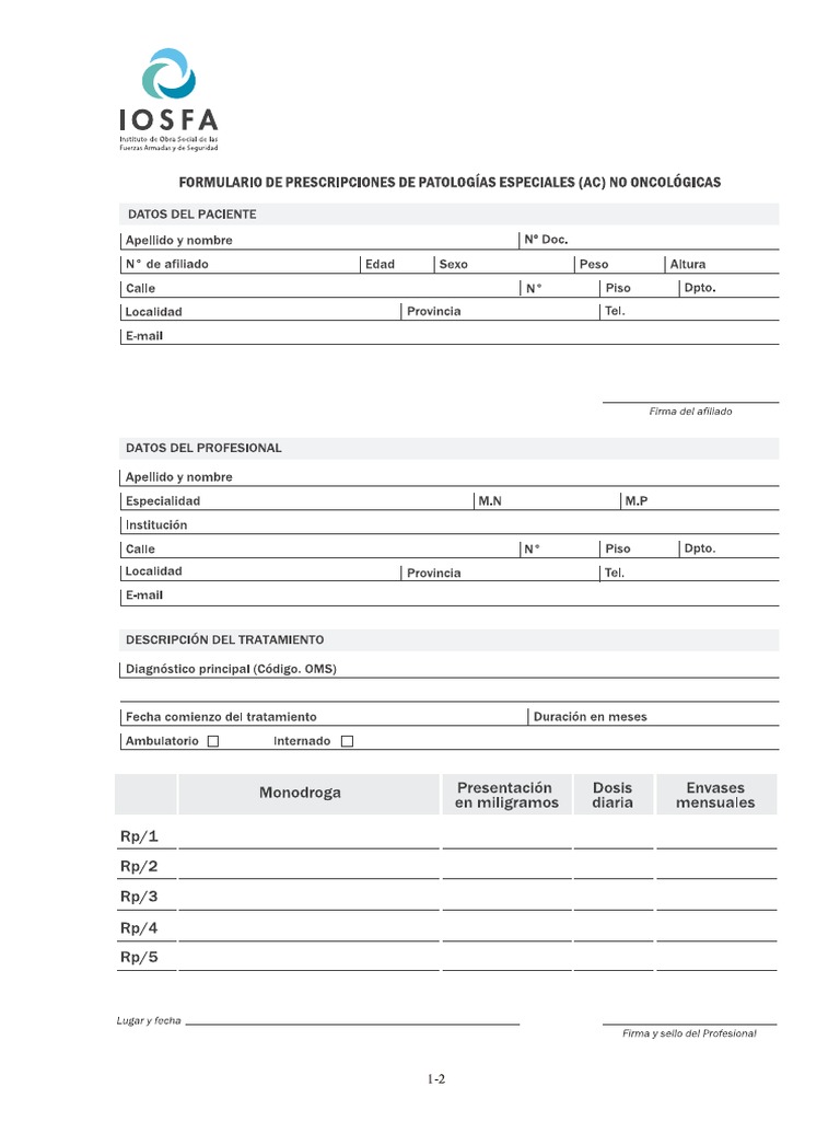 Formulario de Prescripciones de Patologias Especiales (Ac) No ...