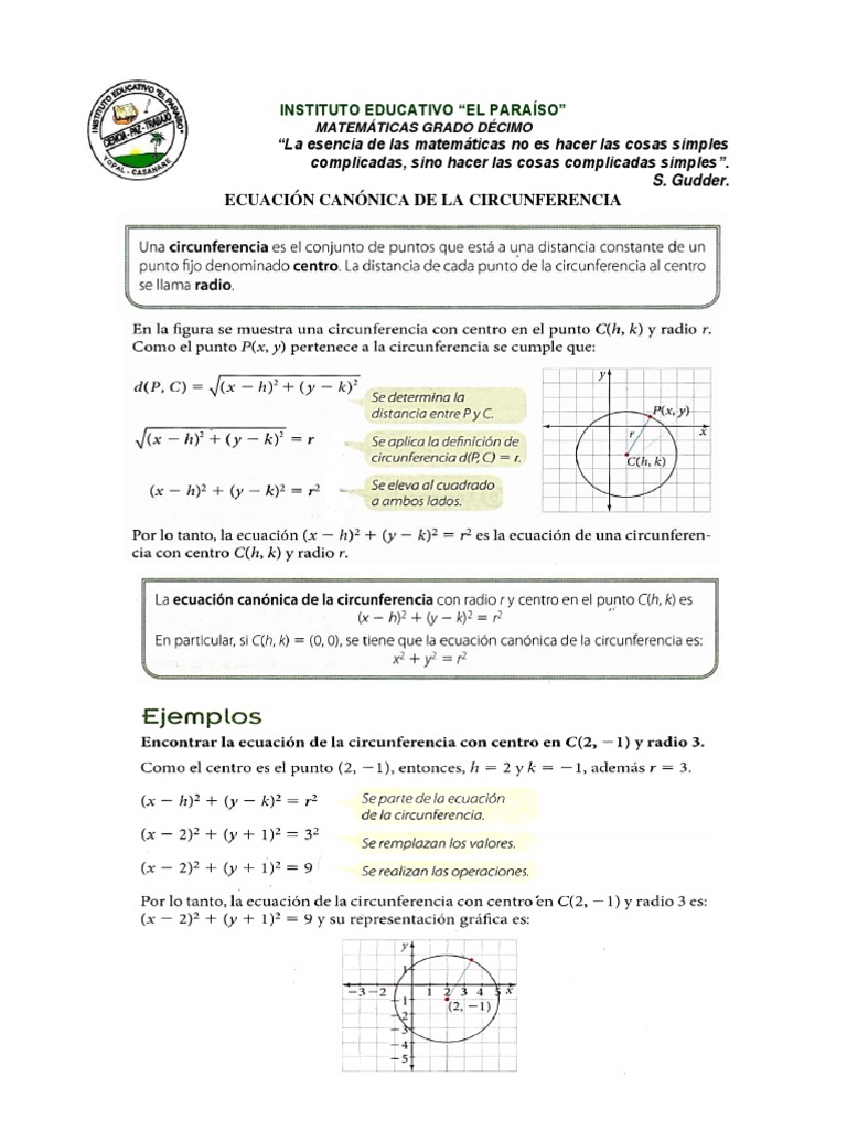 Ecuacion Canonica de Circunferencia | PDF