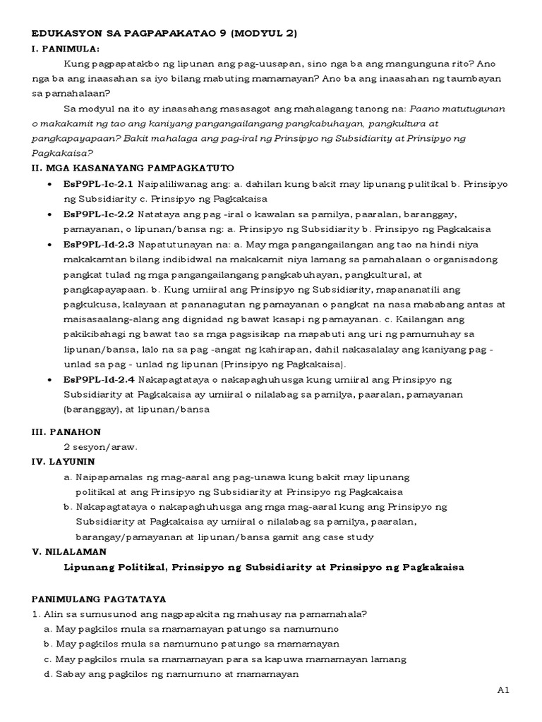 1ST QUARTER WEEK 3&4 2module ESP9 - 2021-2022 | PDF