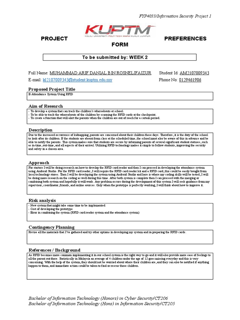 Fyp1 Project Preference Form - Fyp4033 - Original | PDF | Computer Security | Security