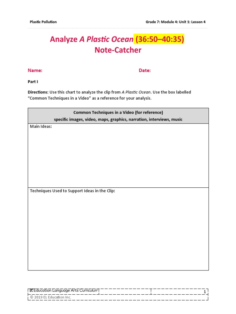 G7M4 Unit 1, Lesson 4, Analyze A Plastic Ocean (36 - 50-40 - 35) Note ...