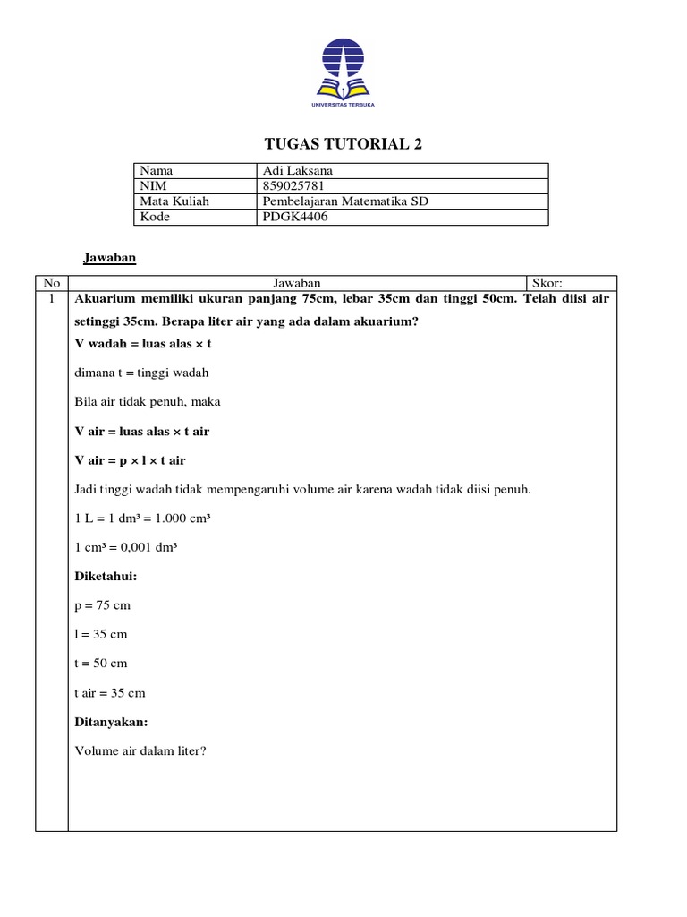 Tugas Tutorial 2 (Pembelajaran Matematika SD) - 859025781 - ADI LAKSANA ...