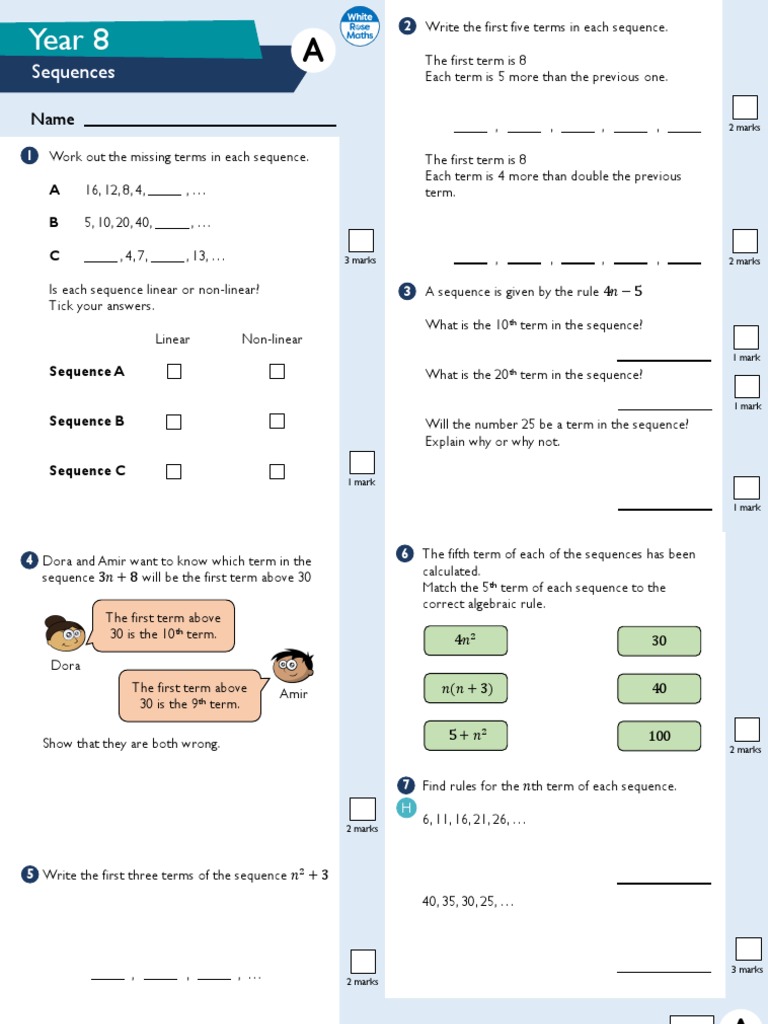 WRM Y8 Spring b2 Sequences Assessment A | PDF | Mathematics ...