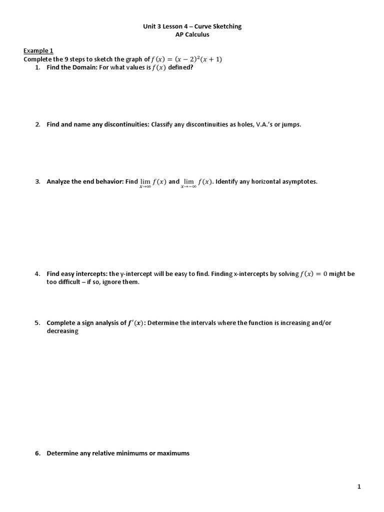 AP Calc Unit 3 Lesson 4 - Curve Sketching | PDF