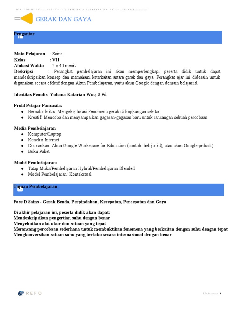 Modul Ajar IPA Gerak Dan Gaya | PDF