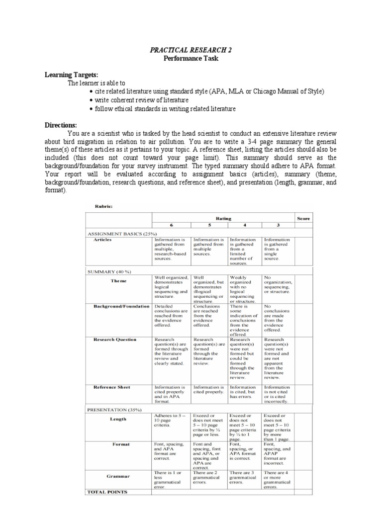 Practical Research 2 Performance Task | PDF