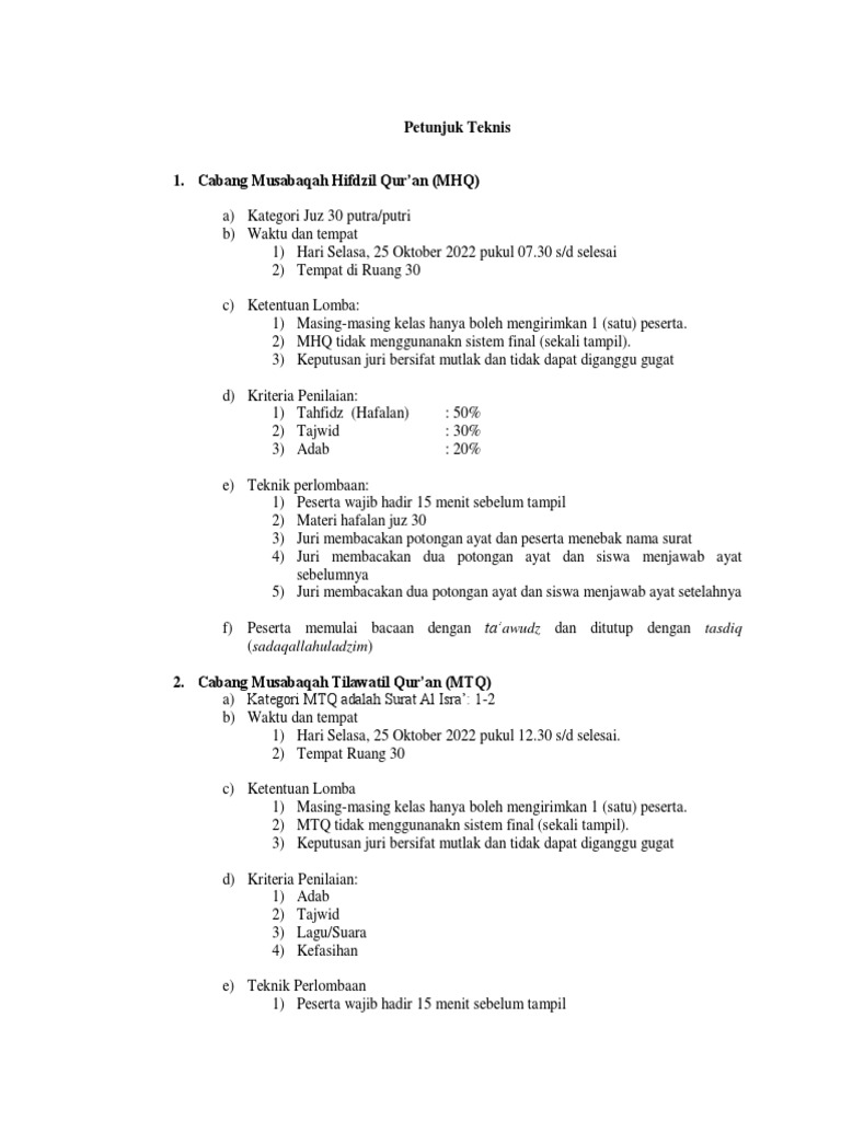 Petunjuk Teknis Lomba | PDF Petunjuk Teknis Lomba | PDF