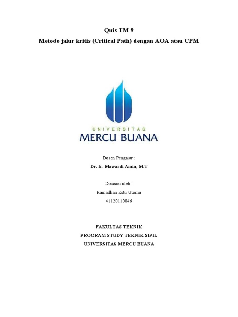 Quis TM 9 Manajemen Konstruksi - Ramadhan Estu Utomo - 41120110046 | PDF