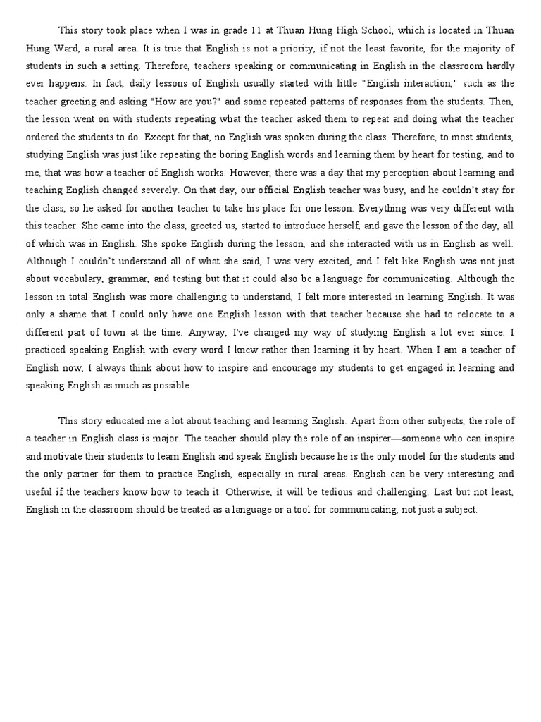 Assignment 1 - Personal Story About Communication in Efl Classroom ...