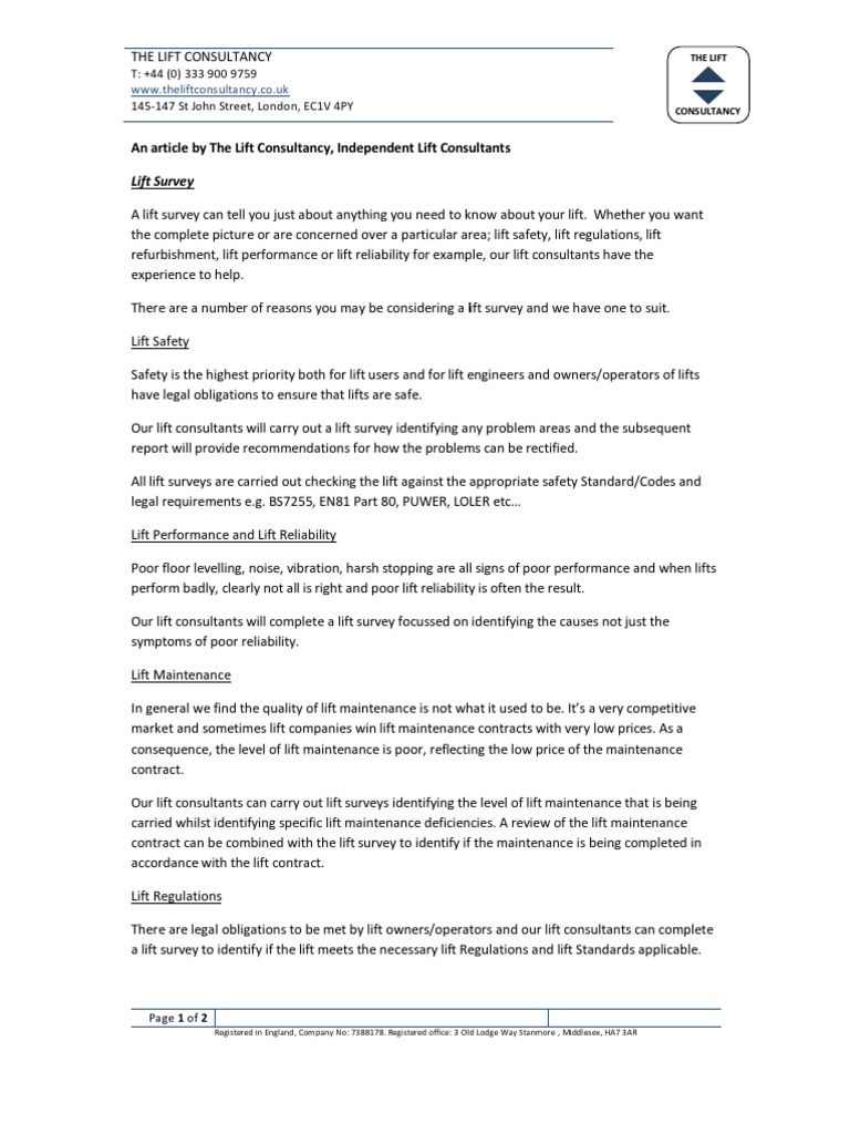 Lift Survey | PDF | Elevator | Reliability Engineering