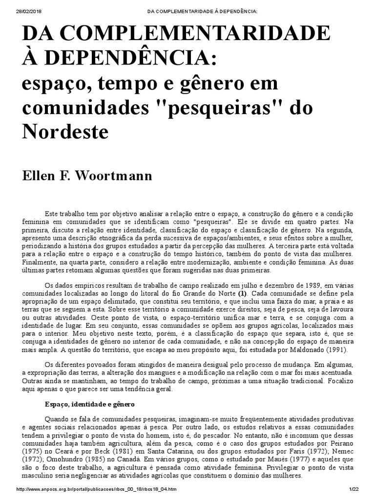 Woortmann, E. F. Da Complementariedade À Dependencia | PDF | Dinheiro ...
