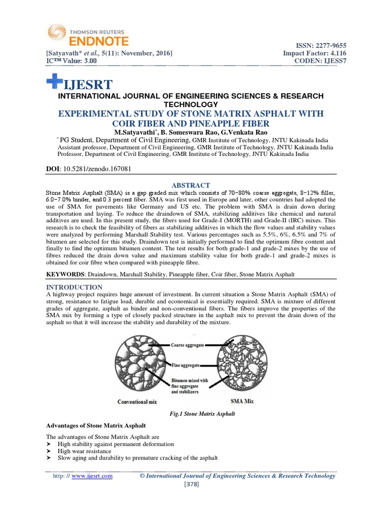 Experimental Study of Stone Matrix Asphalt With Coir Fiber and ...