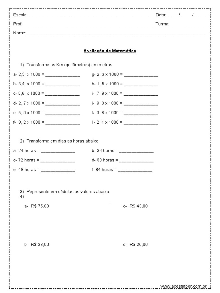 Avaliacao Matematica 6º Ano | PDF