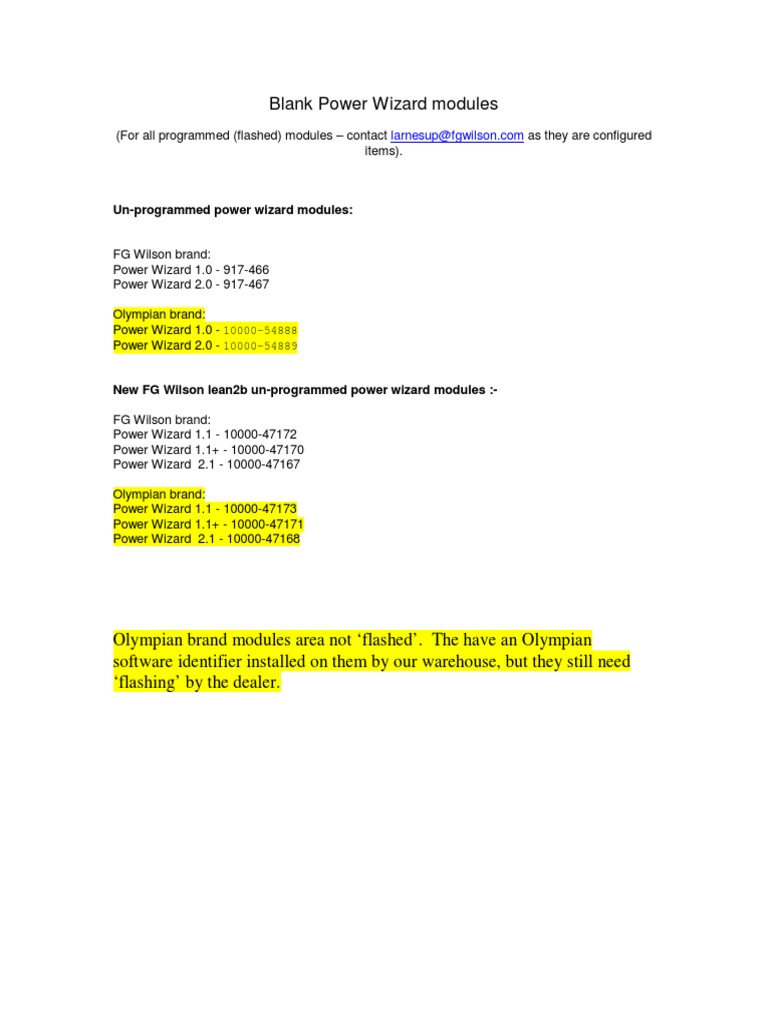 New PowerWizard Modules Part Numbers | PDF