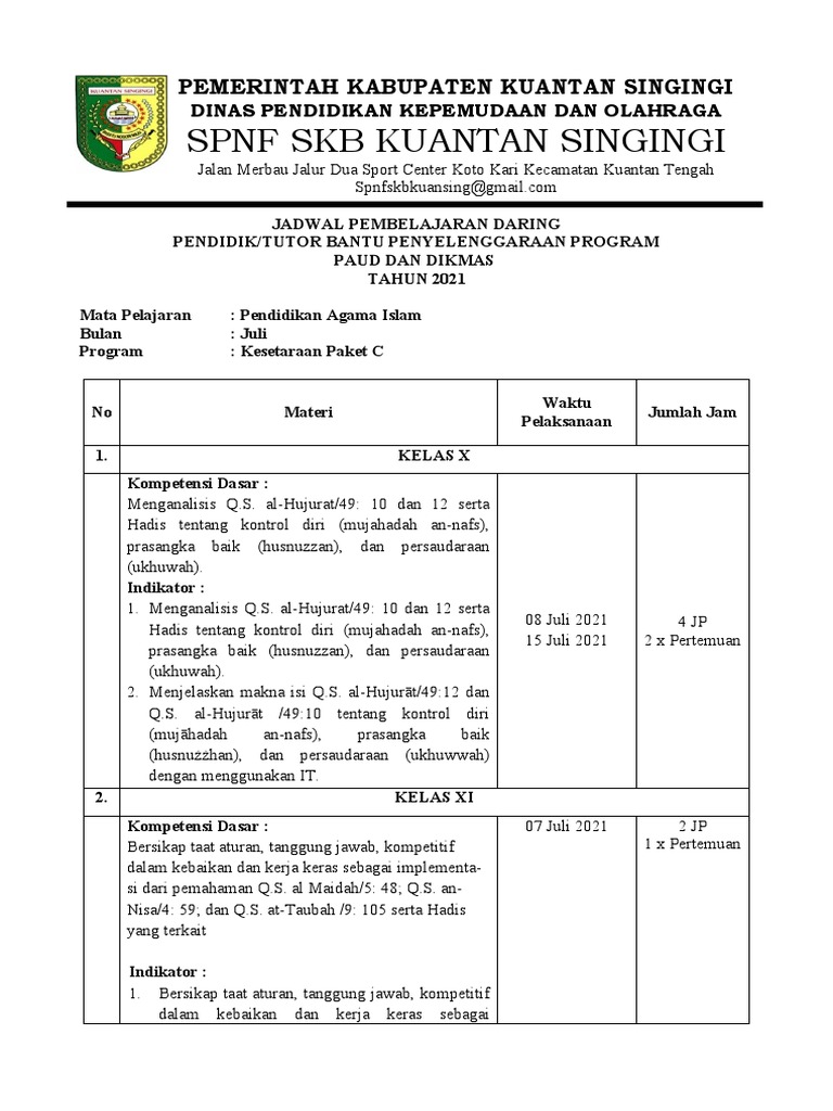 Jadwal Pembelajaran Paket C | PDF