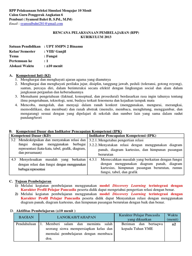 RPP Satu Lembar Fungsi | PDF | Karier & Perkembangan | Kesehatan Holistik