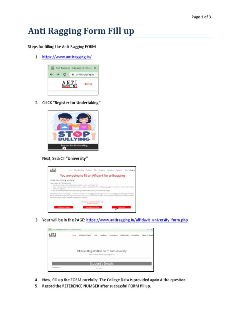 AntiRagging Form Fill Up PROCESS | PDF | Justice | Crime & Violence