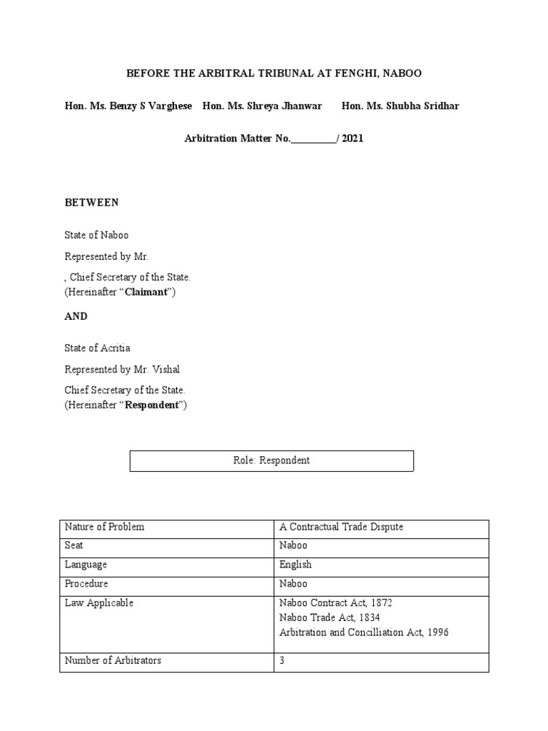 Statement of Defense | PDF | Arbitration | Business Law