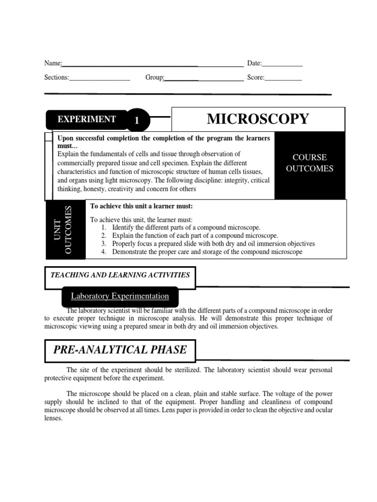 Experiment 1 - Micros | PDF | Microscope | Microscopy