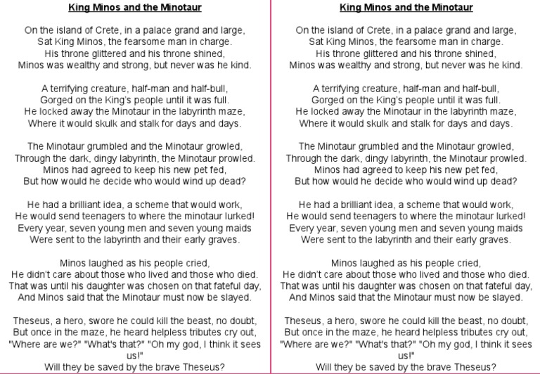 Minos and The Minotaur Poem | PDF | Minotaur | Theseus