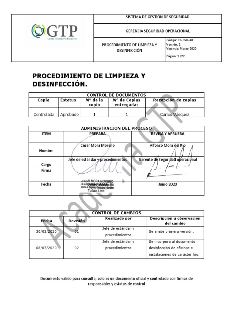 Procedimiento de Limpieza y Desinfeccion | PDF | Residuos | Agua