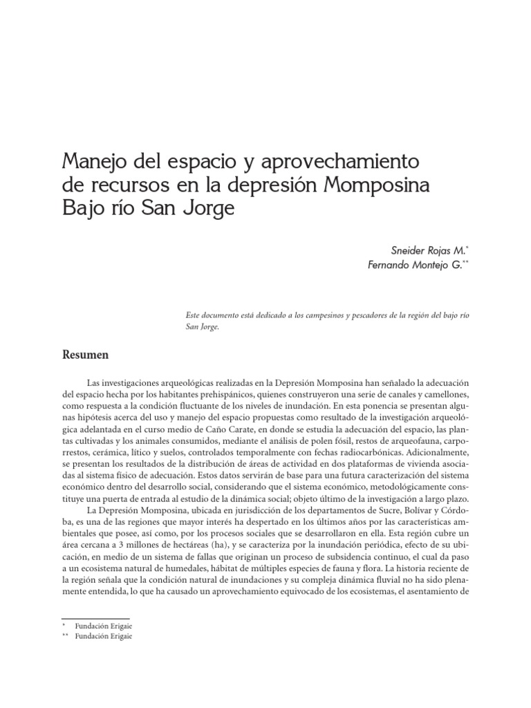 Manejo Del Espacio y Los Recursos en La Depresión Momposina Rojas y ...