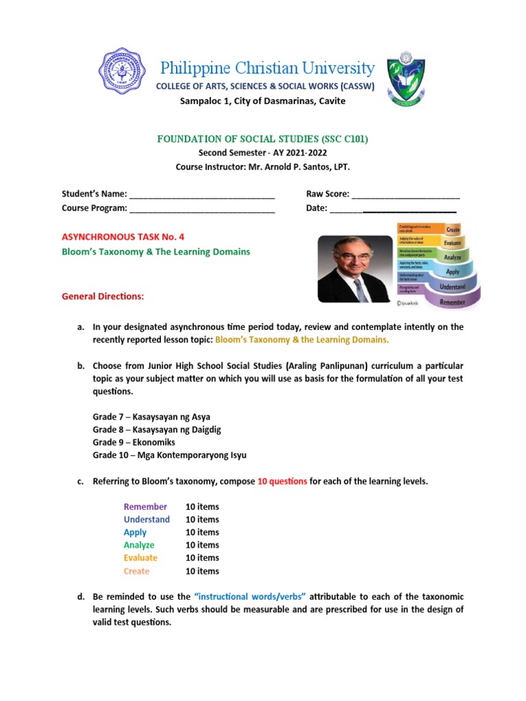 FSS - AO4 - Bloom S Taxonomy | PDF | Cognitive Science | Behavior Modification