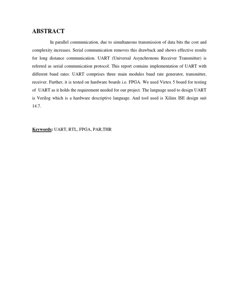 Design and Implementation of UART using FPGA for Serial Communication | PDF | Duplex ...