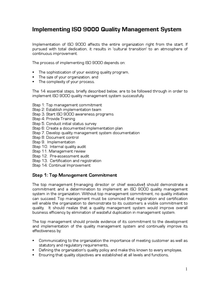Iso 9000 Imp Steps | PDF | Iso 9000 | Quality Management