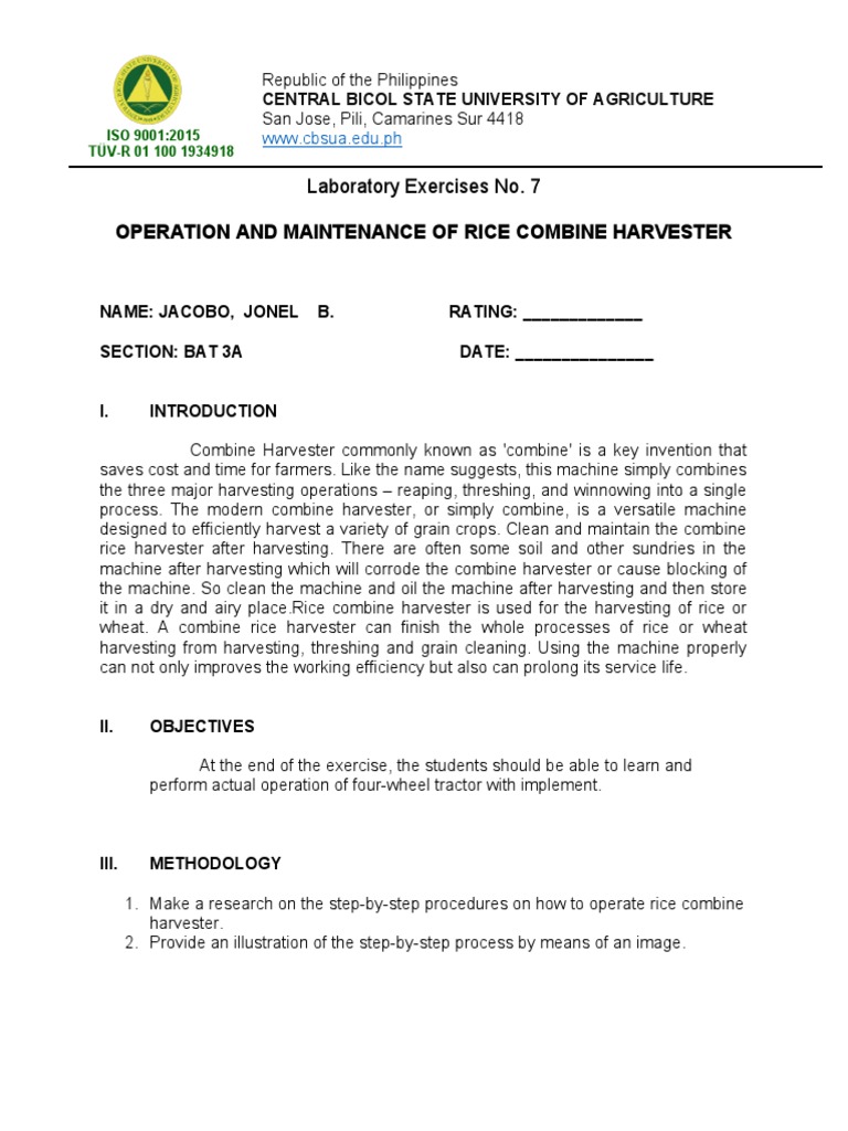 AEN 4 Laboratory Exercise 7.JACOBO - Bat 3A | PDF | Rice | Food Industry