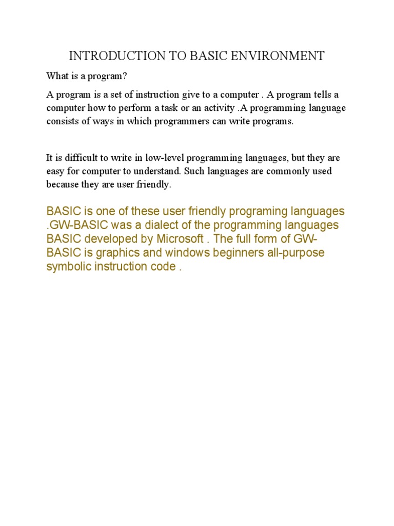 Introduction to BASIC Programming | PDF