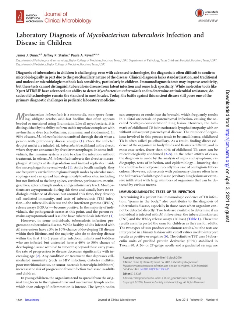 Laboratory Diagnosis of Mycobacterium Tuberculosis Infection and ...