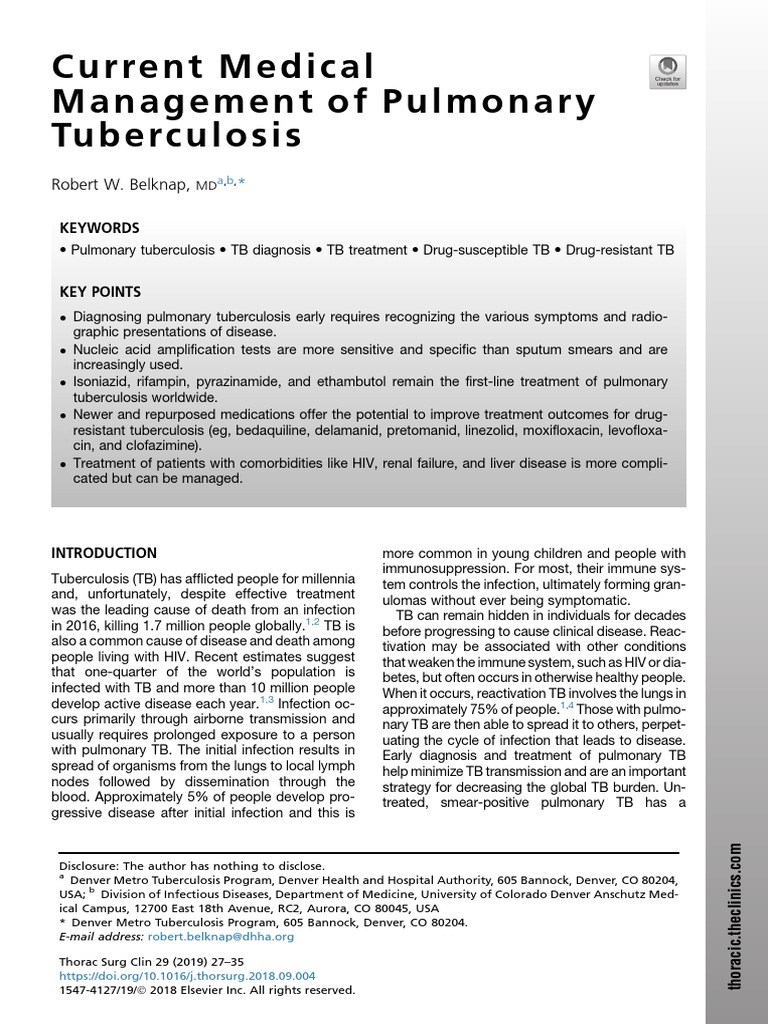 Current Medical Management of Pulmonary Tuberculosis | PDF ...