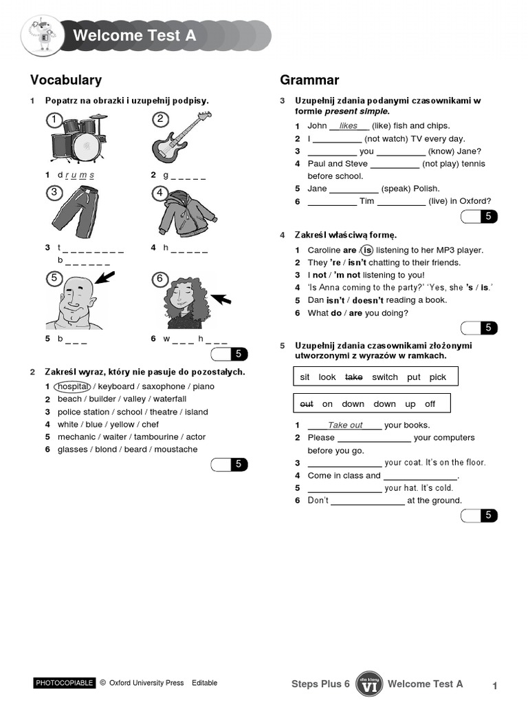 Steps Plus Dla Klasy Vi Testy Do Rozdzialow | PDF