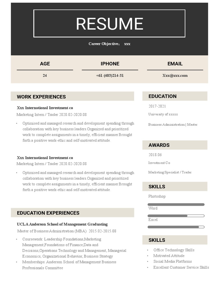 Beige Resume For Graduates (1) - WPS Office | PDF | Master Of Business ...
